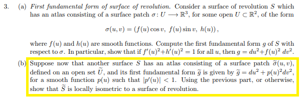 Solved 3. (a) First fundamental form of surface of | Chegg.com