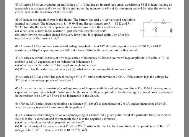 A series LR circuit contains an emf source of 14 V | Chegg.com