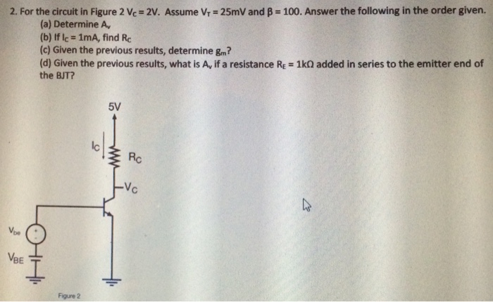 Solved For the circuit in Figure 2 V_c = 2V. Assume V_T = | Chegg.com