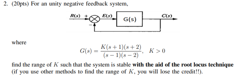 Solved 2. (20pts) For an unity negative feedback system, | Chegg.com
