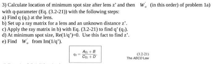 Calculate location of minimum spot size after lens z | Chegg.com