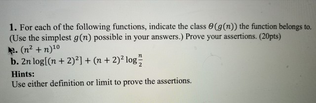 Solved For each of the following functions, indicate the | Chegg.com