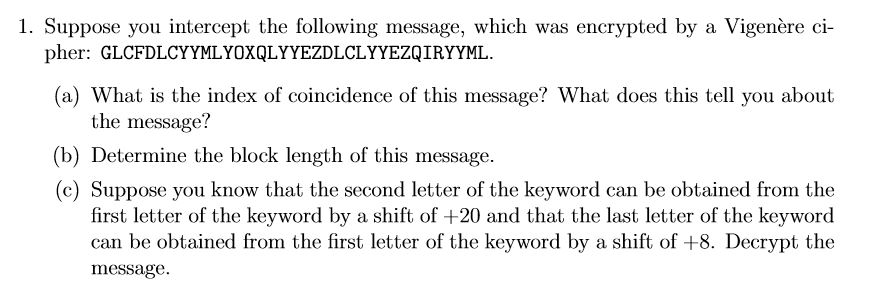 Solved 1. Suppose you intercept the following message, which | Chegg.com