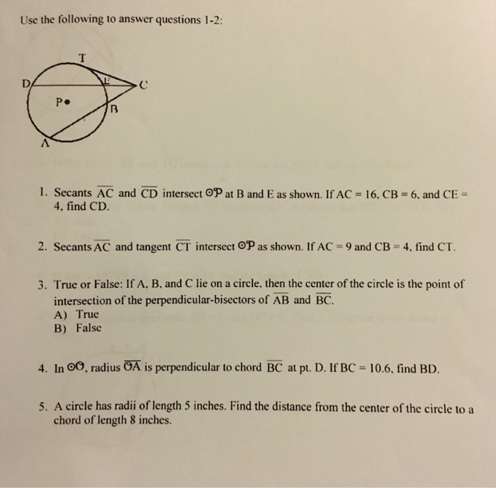 Solved Use the following to answer questions 1-2: Secants | Chegg.com