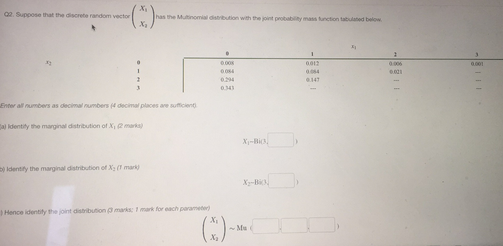 Solved Xi Q2 Suppose That The Discrete Random Vector Has