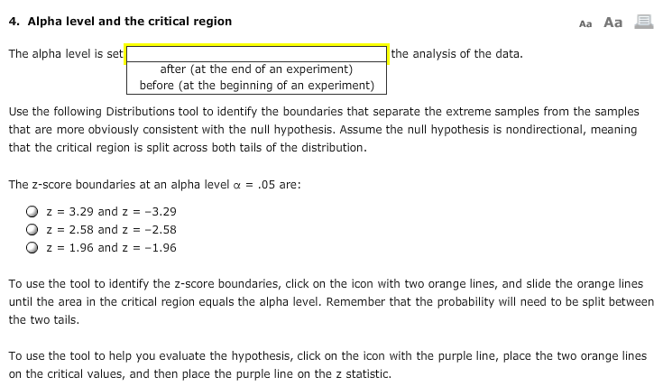 Solved 4. Alpha level and the critical region Aa Aa The | Chegg.com