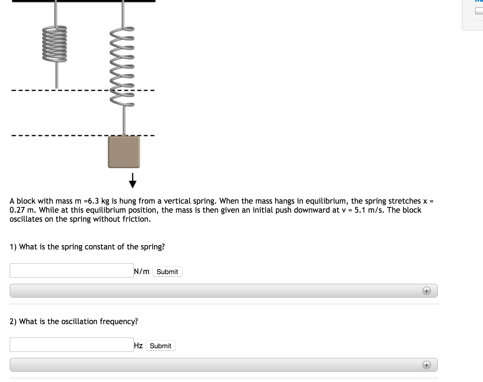 Solved A block with mass m =6.3 kg is hung from a vertical | Chegg.com