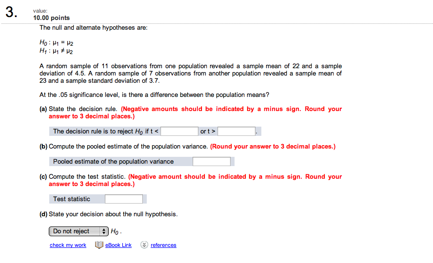 Solved The null and alternate hypotheses are: H0 : mu1 = mu2 | Chegg.com
