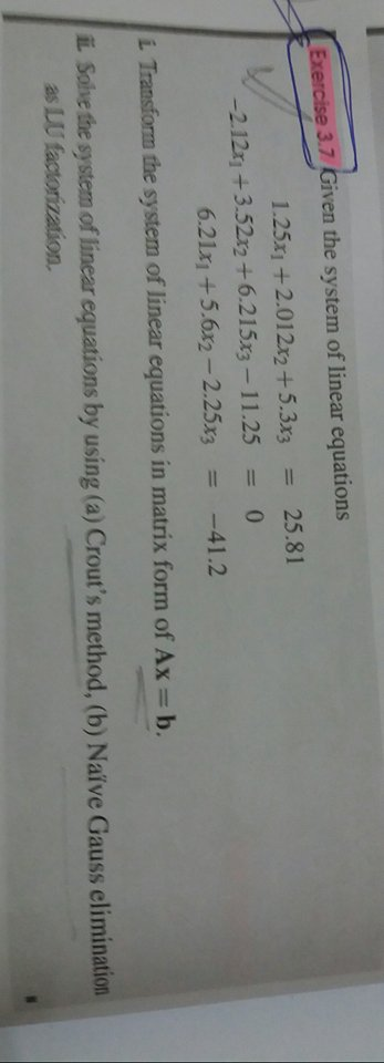 Solved Exercise 3.7 Given the system of linear equations | Chegg.com