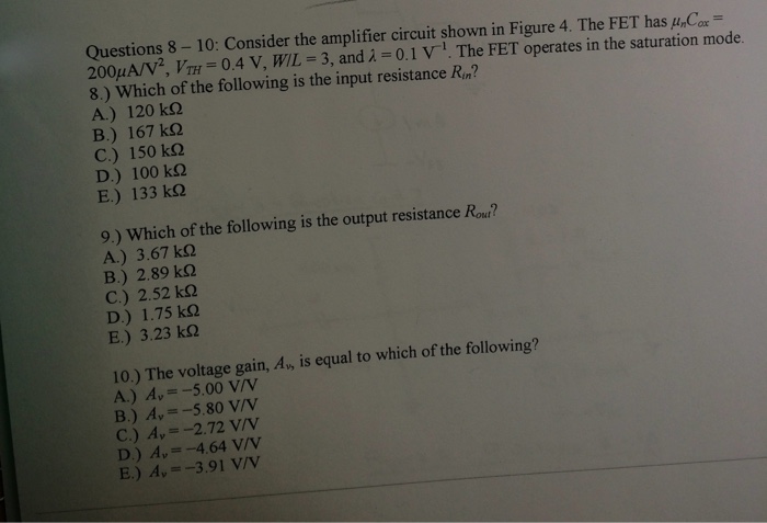 Solved Questions 8 -10: Consider the amplifier circuit shown | Chegg.com