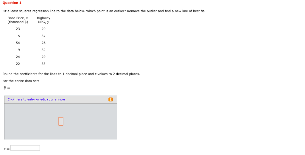Solved Question 1 Fit a least squares regression line to the | Chegg.com