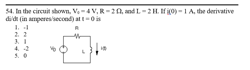 Solved 54. In the circuit shown, V,-4 V, R di/dt (in | Chegg.com
