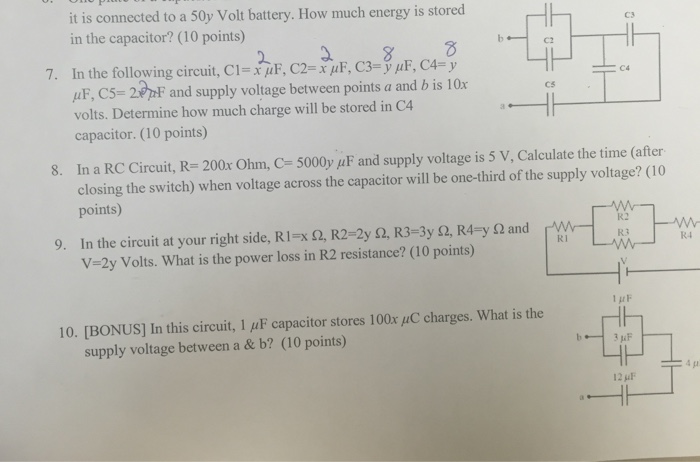 Solved In the following circuit, C1 = x mu F, C2 = x mu F, | Chegg.com