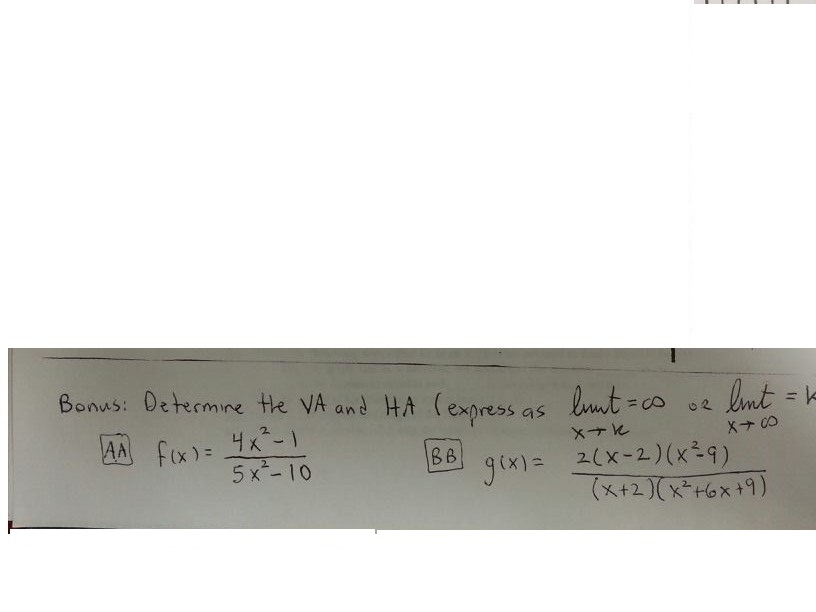 Solved Bonus: Determine the VA and HA(express as limit = | Chegg.com