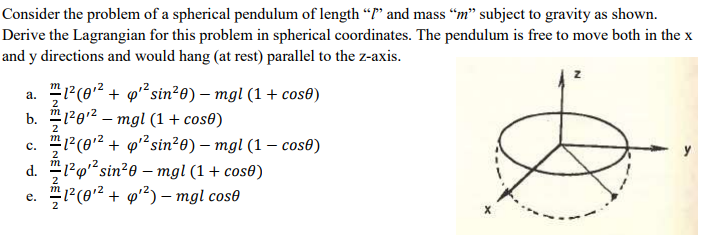 Solved Consider the problem of a spherical pendulum of | Chegg.com