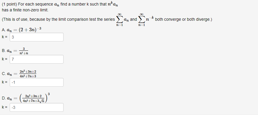 Solved (1 point) For each sequence an find a number k such | Chegg.com