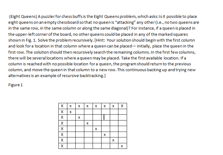 Solved (Eight Queens) A puzzlerfor chess buffs is the Eight | Chegg.com