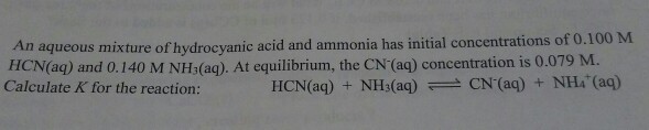 Solved 0.100 M An aqueous mixture of hydrocyanic acid and | Chegg.com