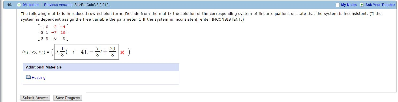 Solved The following matrix is in reduced row echelon form. | Chegg.com