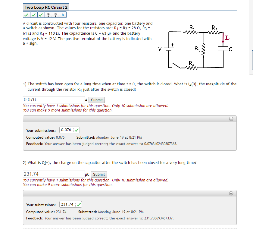 Solved Two Loop RC Circuit 2 A circuit is constructed with | Chegg.com
