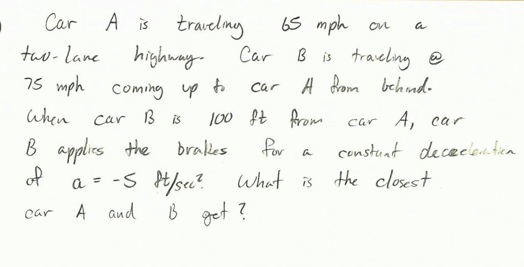 Solved: Car A Is Traveling 65 Mph On A Two-lane Highway Ca... | Chegg.com
