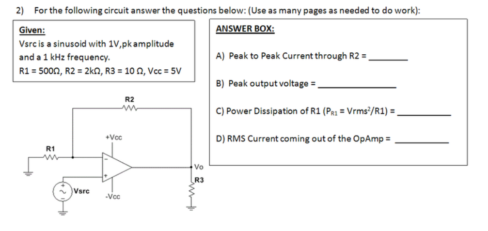 Solved For the following circuit answer the questions below: | Chegg.com