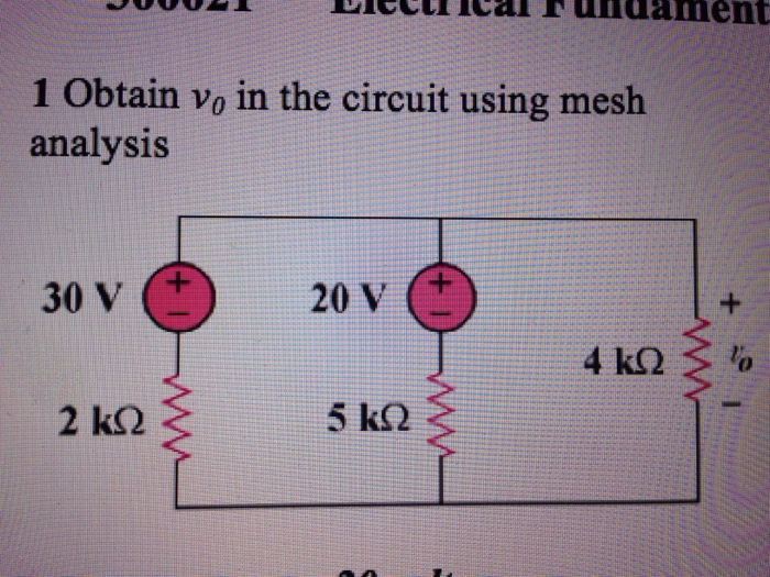 Solved 1 Obtain v0 in the circuit using mesh analysis | Chegg.com