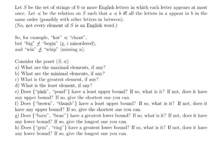 Solved Let S be the set of strings of 0 or more English | Chegg.com