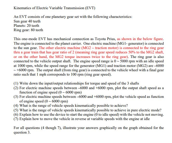 Kinematics of Electric Variable Transmission (EVT) An | Chegg.com