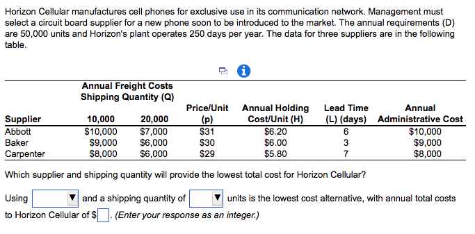 Solved Horizon Cellular manufactures cell phones for | Chegg.com