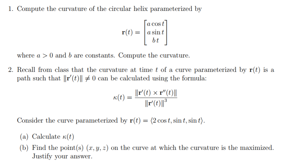 Solved Compute the curvature of the circular helix | Chegg.com