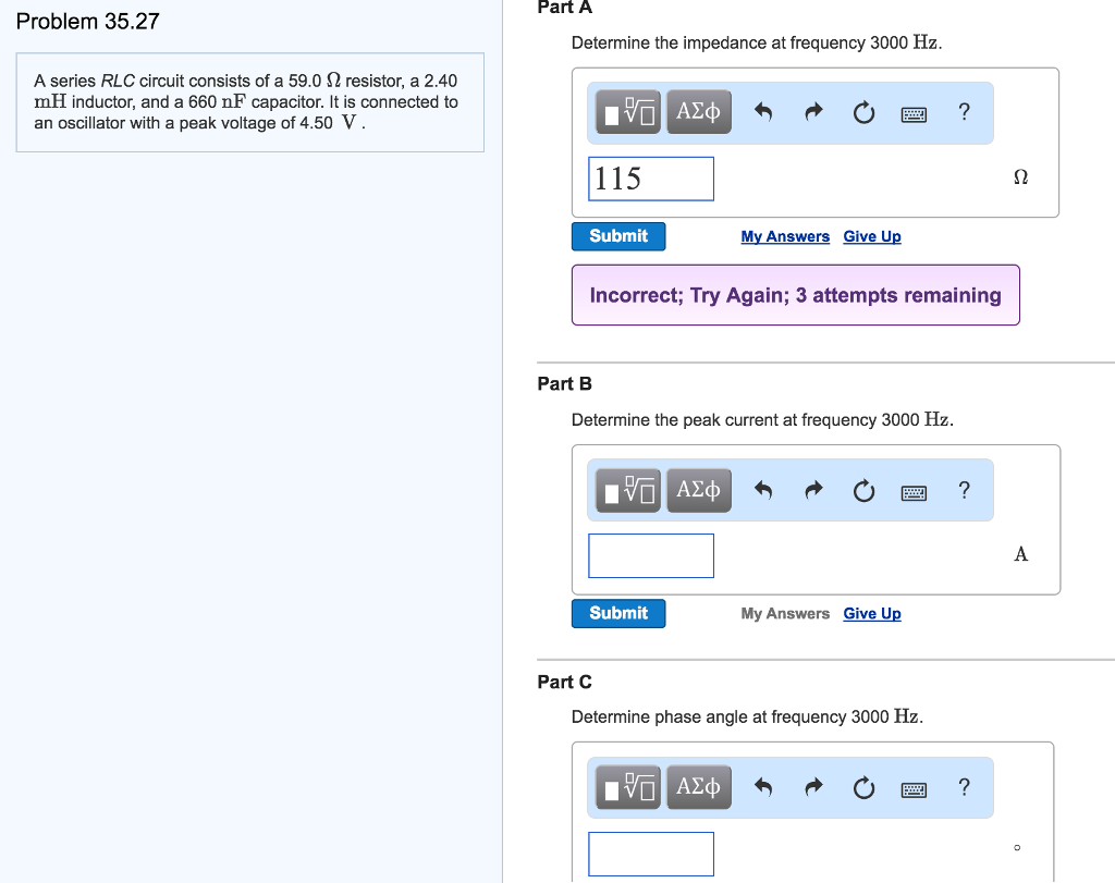 Solved A series RLC circuit consists of a 59.0 Ohm resistor, | Chegg.com
