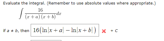 Solved Evaluate the integral. (Remember to use absolute | Chegg.com