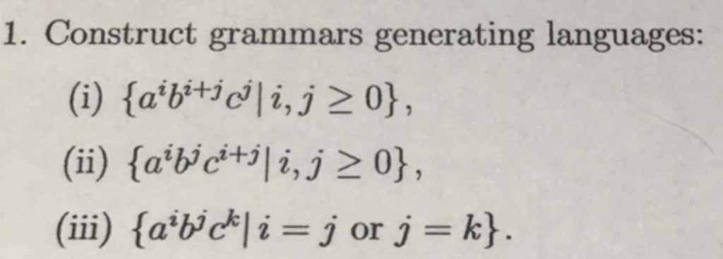 Solved 1. Construct grammars generating languages: (i) | Chegg.com