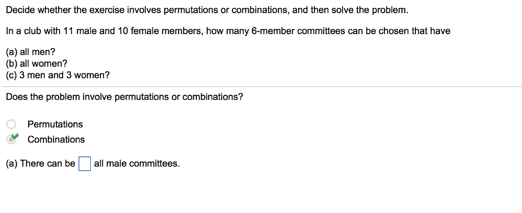 Solved Decide whether the exercise involves permutations or | Chegg.com