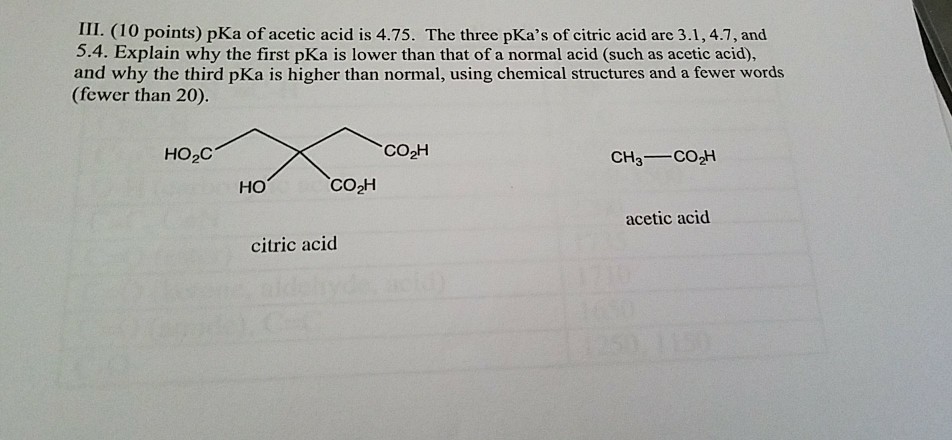 Solved III. (10 points) pKa of acetic acid is 4.75. The | Chegg.com