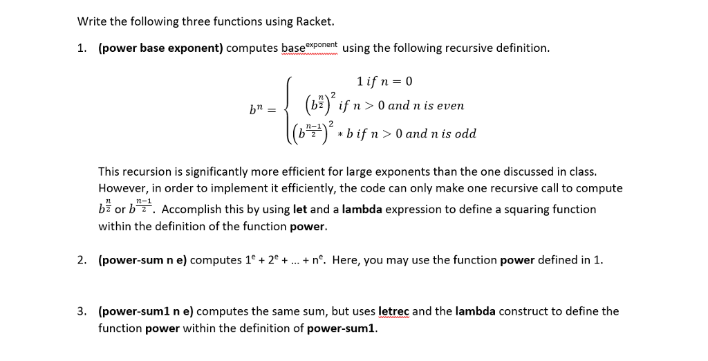 Write The Following Three Functions Using Racket