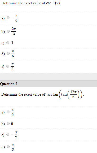 Solved Determine the exact value of csc (2). 2π 3 lay c) 0 | Chegg.com