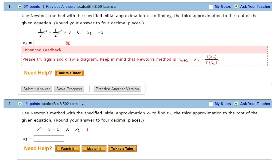 Solved Use Newton s Method With The Specified Initial Chegg