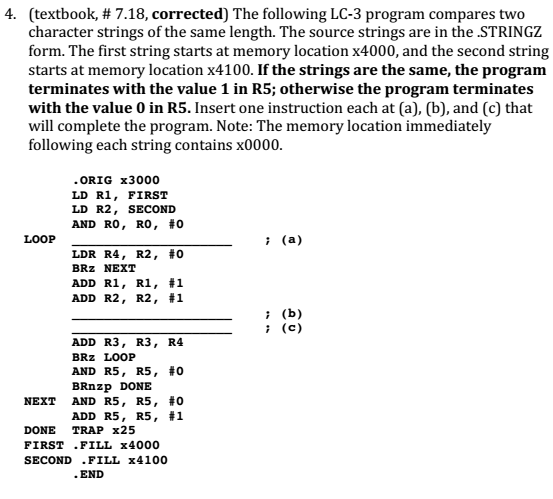Solved The Following Lc 3 Program Compares Two Character