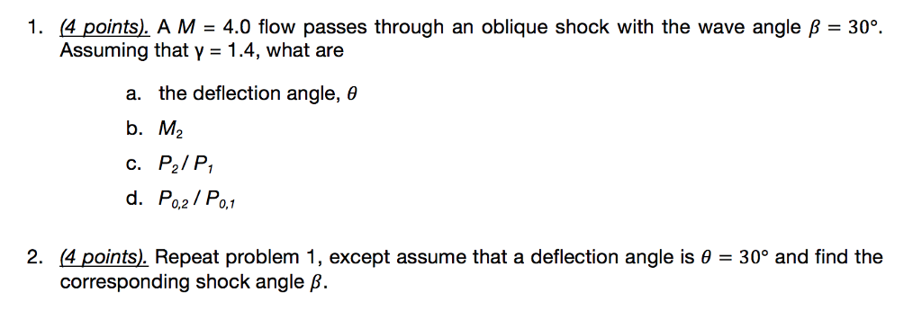 1· (4 points). A M = 4.0 flow passes through an | Chegg.com