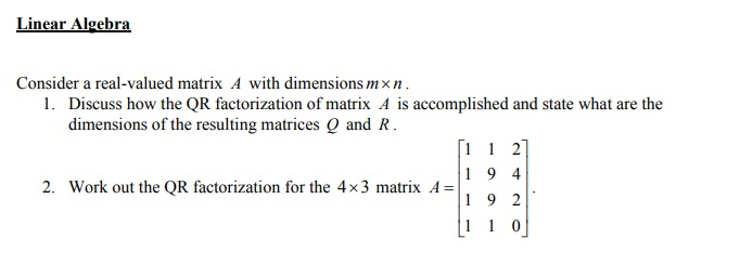 Solved Consider A Real Valued Matrix A With Dimensions Mxn