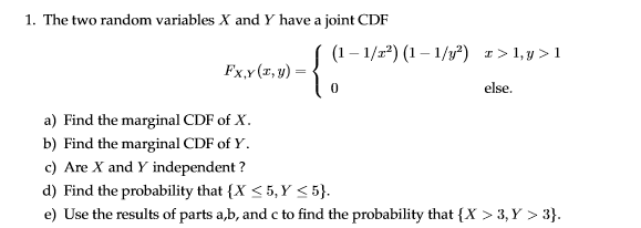 Solved The two random variables X and Y have a joinl CDF | Chegg.com