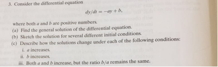 Solved Consider the differential equation dy/dt = - ay + b, | Chegg.com