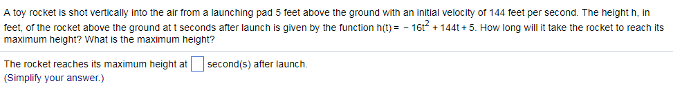 Solved A toy rocket is shot vertically into the air from a | Chegg.com