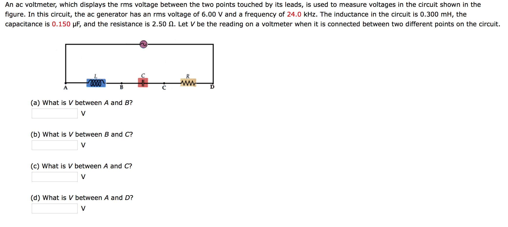 Solved An ac voltmeter, which displays the rms voltage | Chegg.com