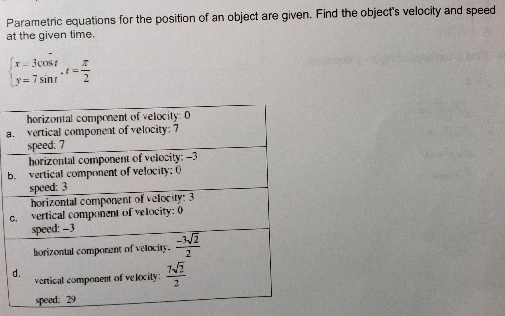 Solved Parametric Equations For The Position Of An Object