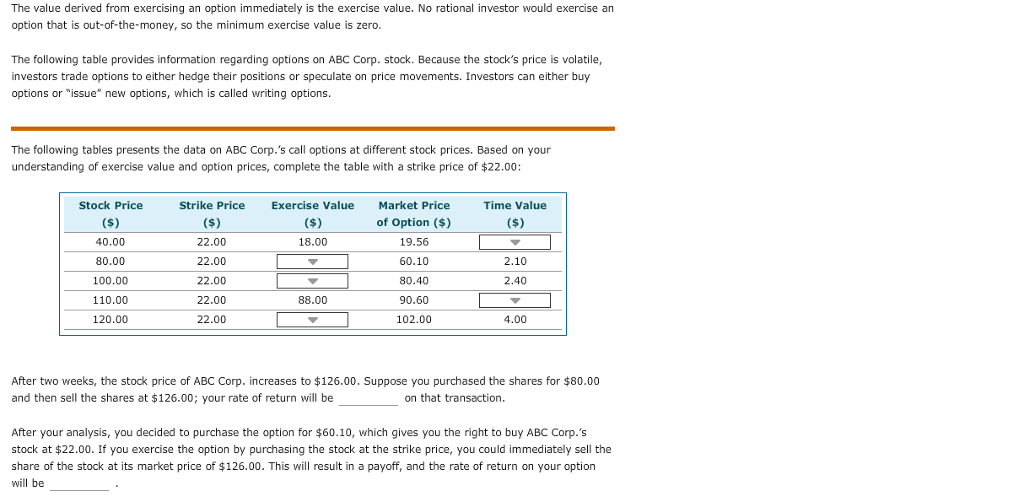 Solved The value derived from exercising an option | Chegg.com