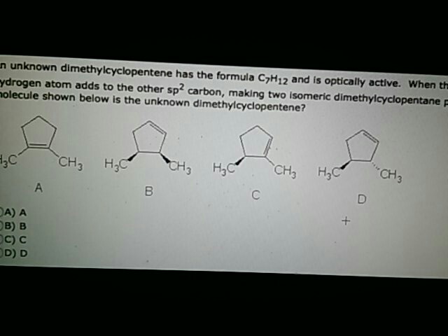 Solved an unknown dimethylcyclopentane has the formula C7H12 | Chegg.com