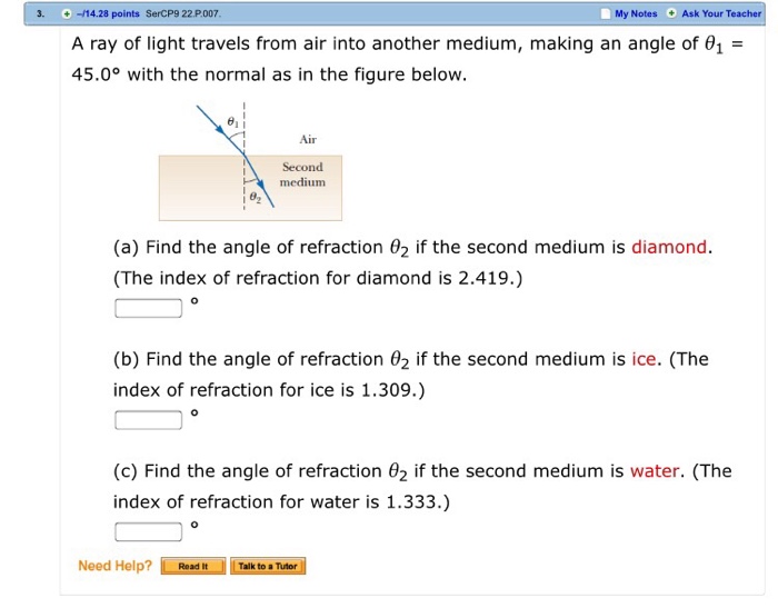 Solved A ray of light travels from air into another medium, | Chegg.com